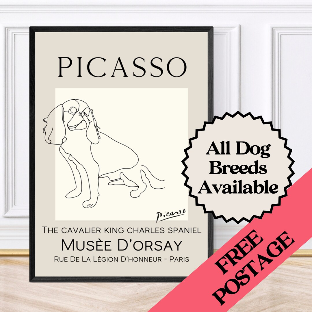 Picasso Style Sketch Cavalier King Charles Spaniel Wall Art Poster ...