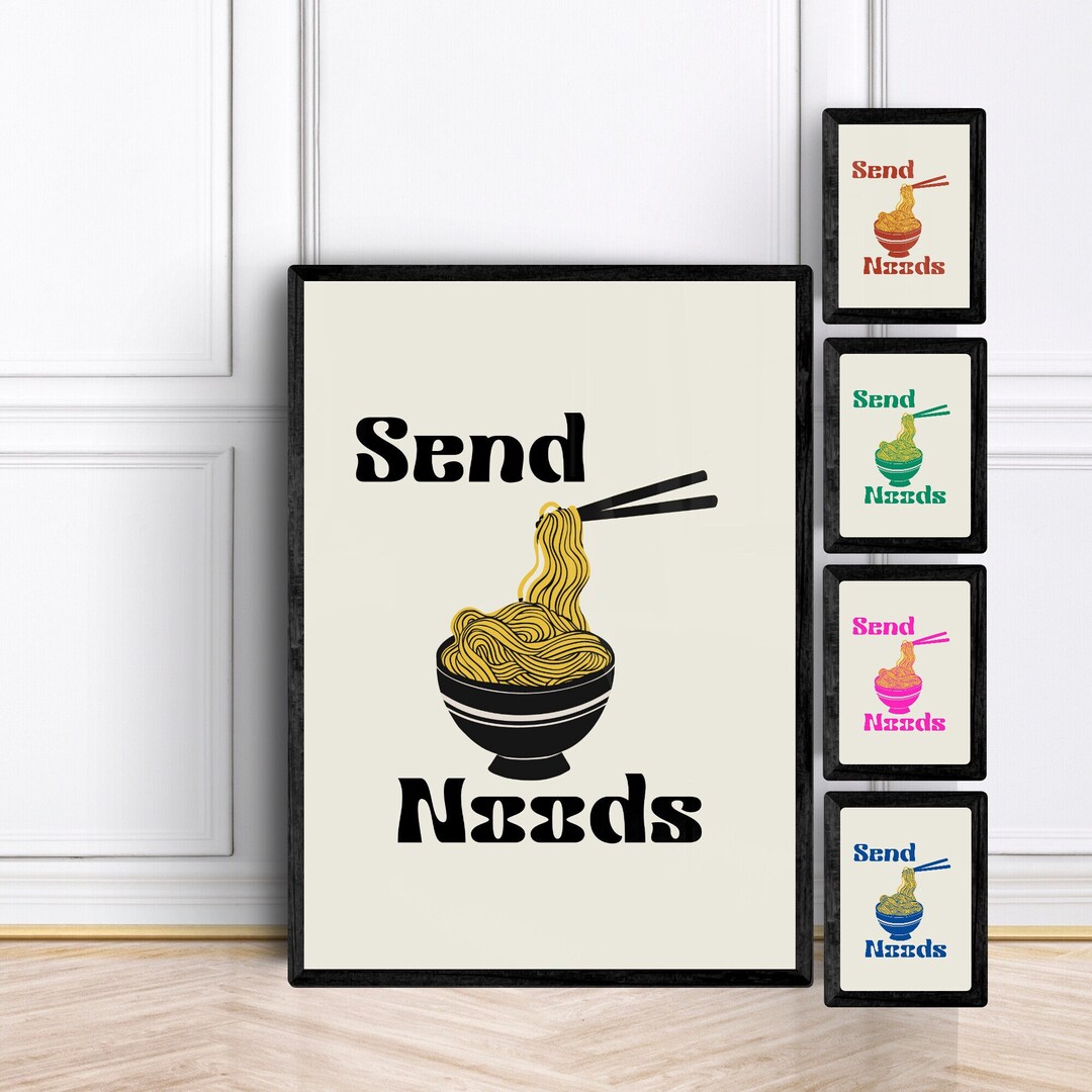 Noodle Cute Kitchen Print, Funky Kitchen Print, Minimalist Food Prints ...