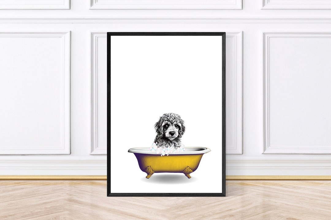 Cavapoo in a Bubblebath Bathroom Print, Dog Prints, Bathroom Decor ...