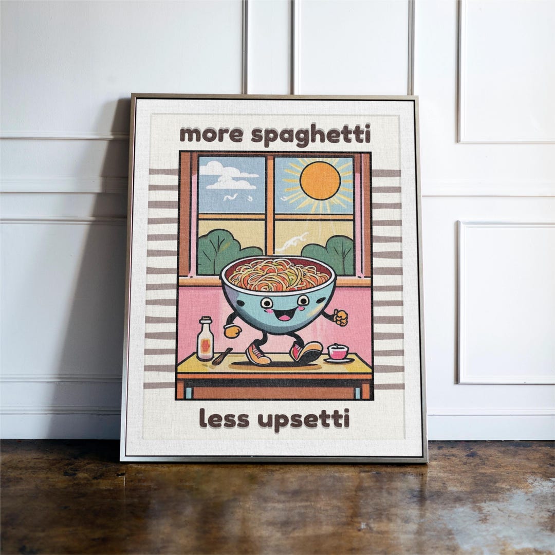 More Spaghetti Less Upsetti, Funky Kitchen Print, Pasta Prints, Retro ...