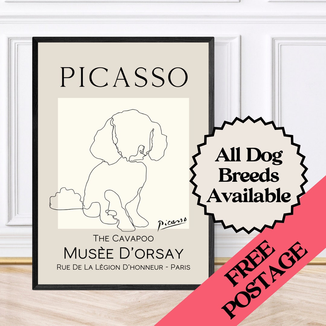 Picasso Style Cavapoo Line Drawing Wall Art Print, Framed Print ...