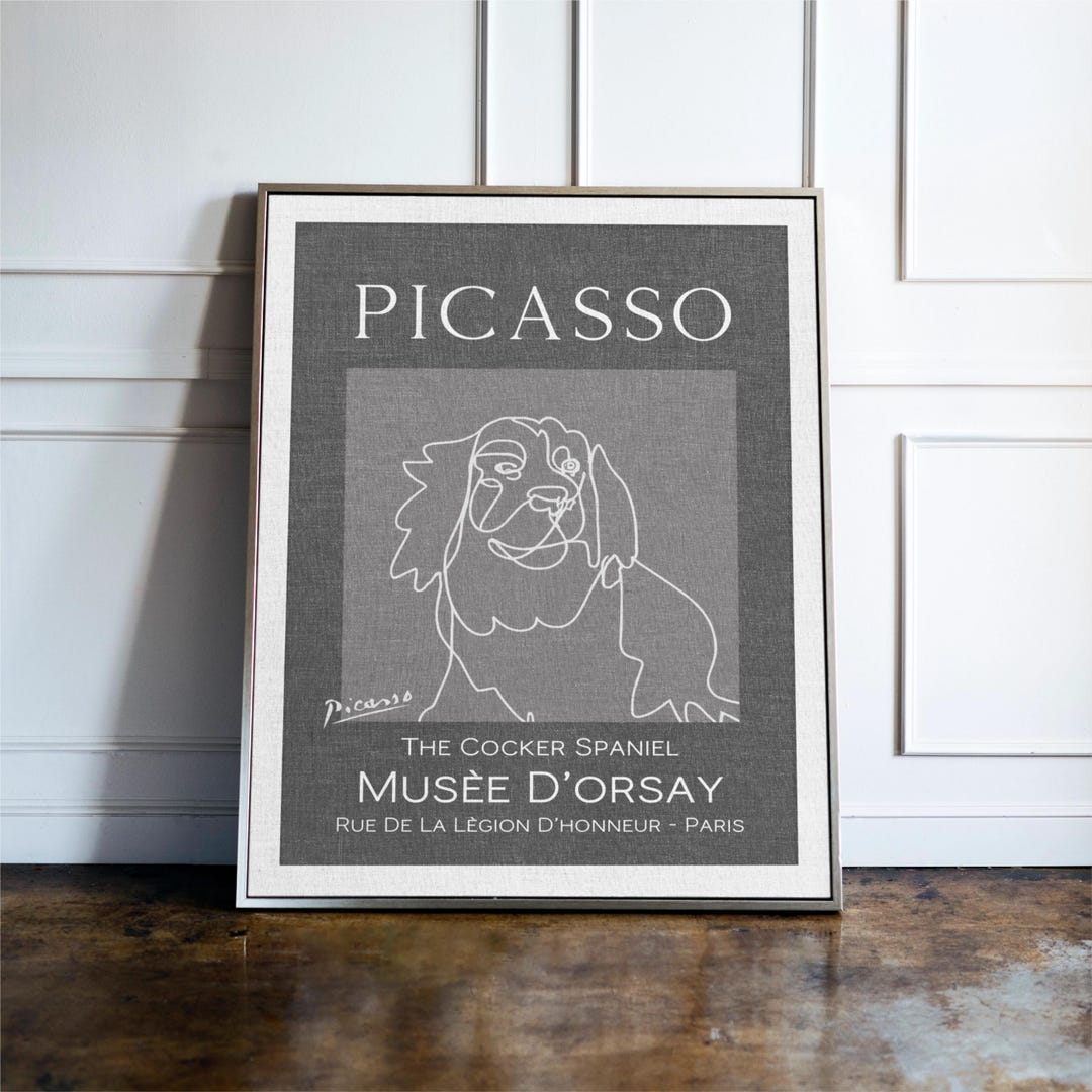 Picasso Style Cocker Spaniel Line Drawing Wall Art Print, Cocker ...