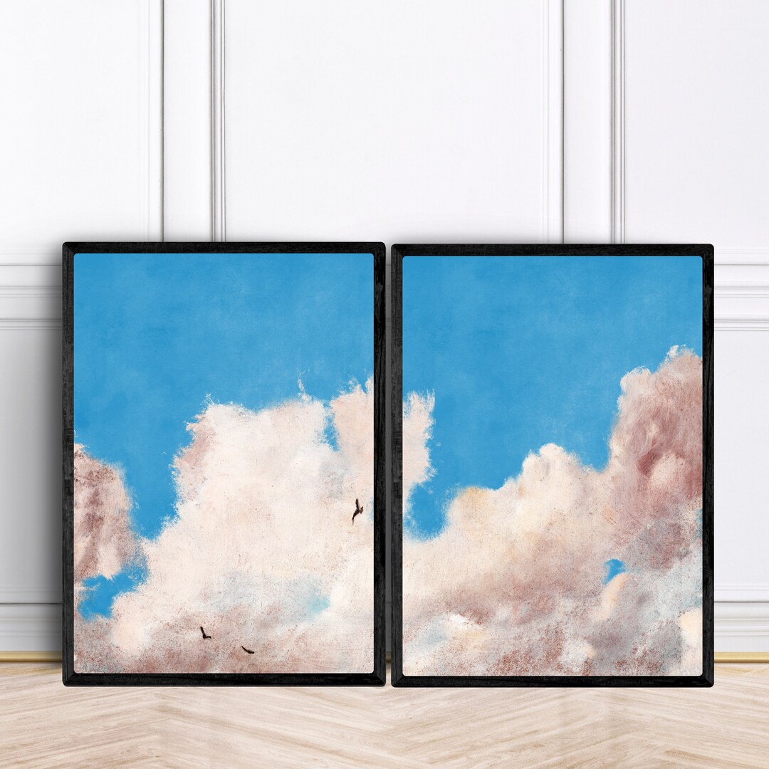Cute Pastel Cloud Wall Art Prints, Blue Sky Sunny Day, Modern Living ...