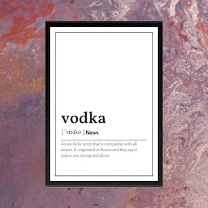 Vodka Word Definition Print, Bar Decor, Kitchen Decor, Framed Prints ...