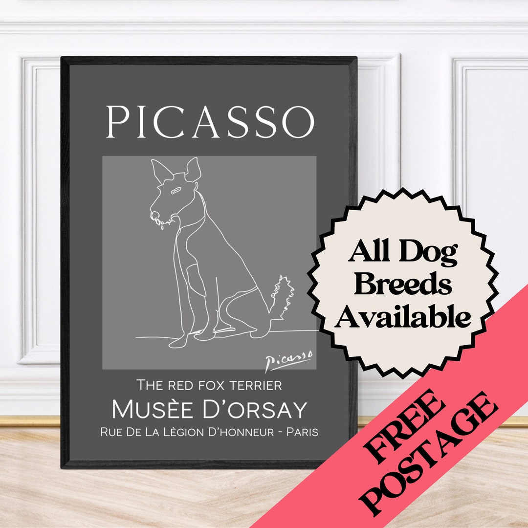 Picasso Style Red Fox Terrier Line Drawing Wall Art Print, Framed Print ...