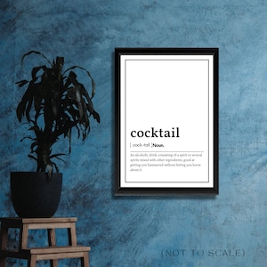 Cocktail Word Definition Print, Kitchen Decor, Bar Prints, Framed Wall ...