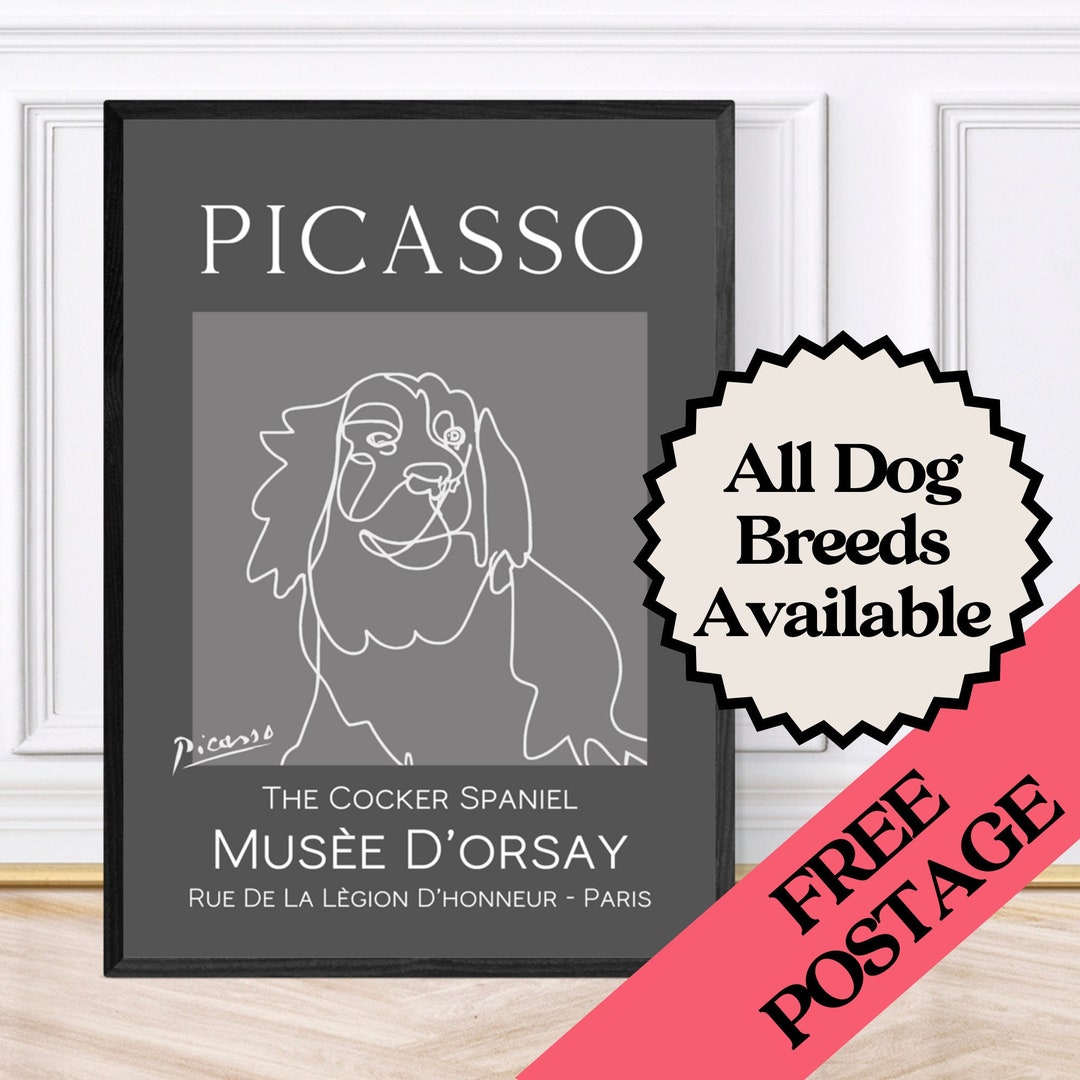 Picasso Style Cocker Spaniel Line Drawing Wall Art Print, Cocker ...