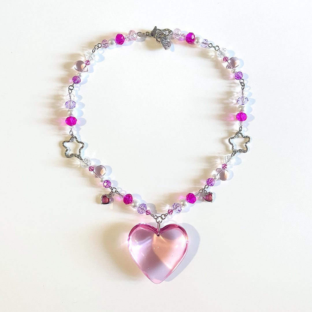 Pink Candy Heart Necklace - Etsy