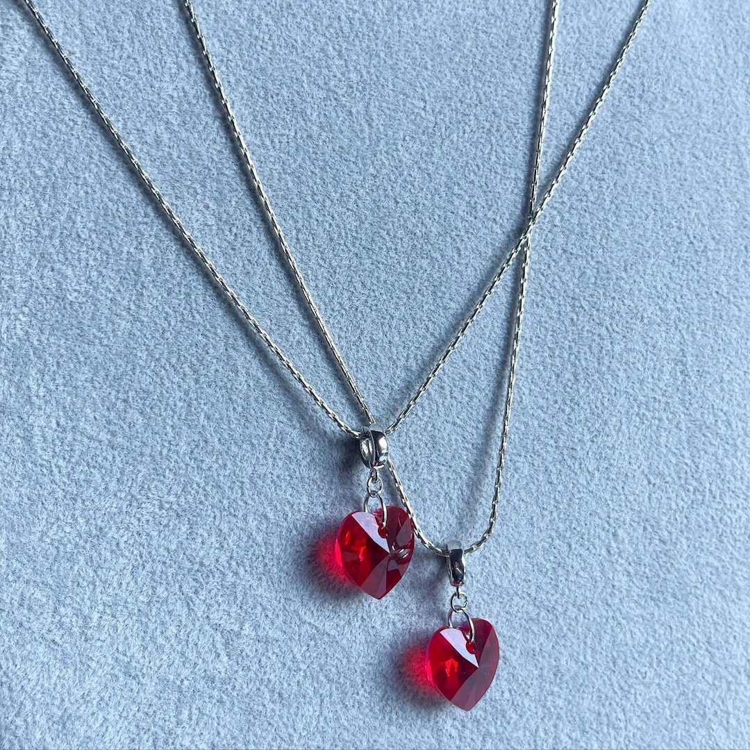 Red Crystal Heart Necklace - Etsy