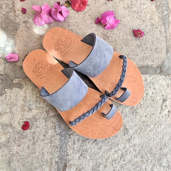 Blue Leather Sandals - Etsy
