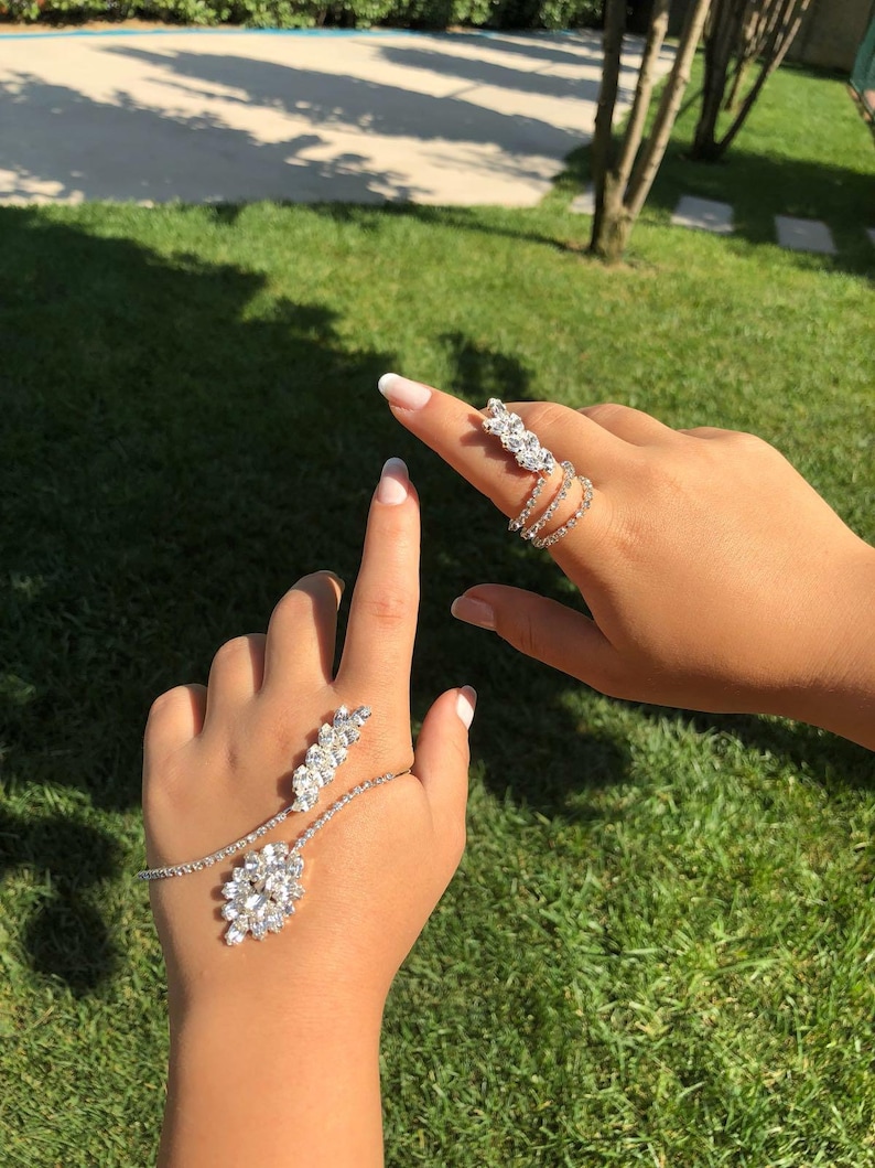Crystal Hand Chain Bracelet, Ring Bracelet Set for Woman, Belly Dance ...