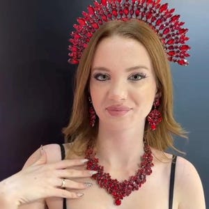 Red CZ Bridal Quinceanera Tiara, Red Wedding Crowns and Red Necklace ...
