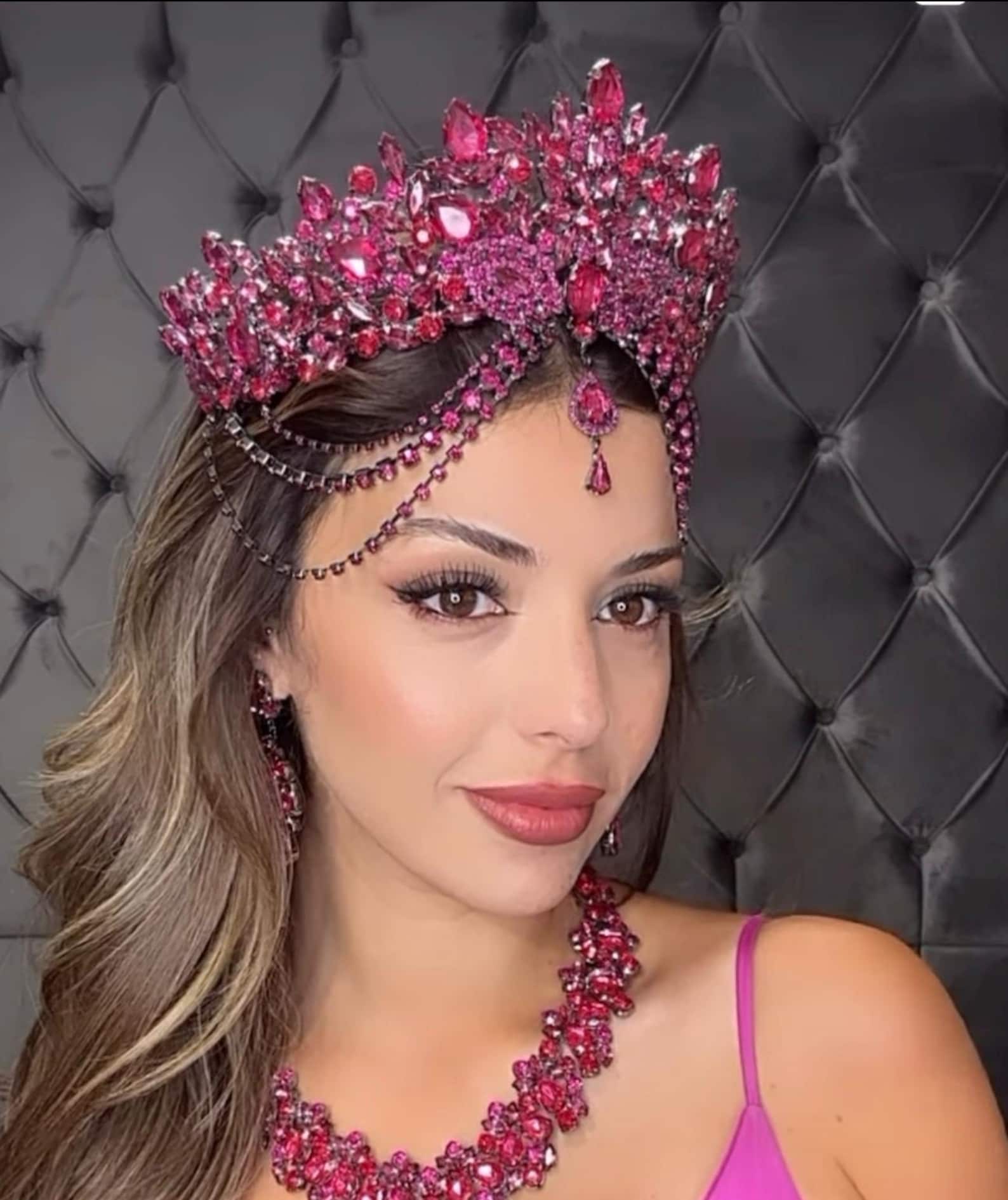 Handmade Red Rhinestone Crown Tiara: Bridal Quinceanera Headpiece - Etsy
