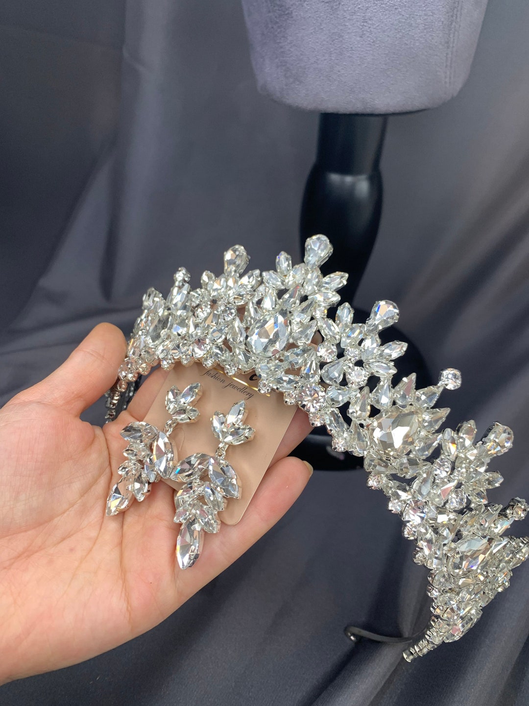 Crystal Crown and Earring Set for Bride, Bridal Tiara With Earring ...