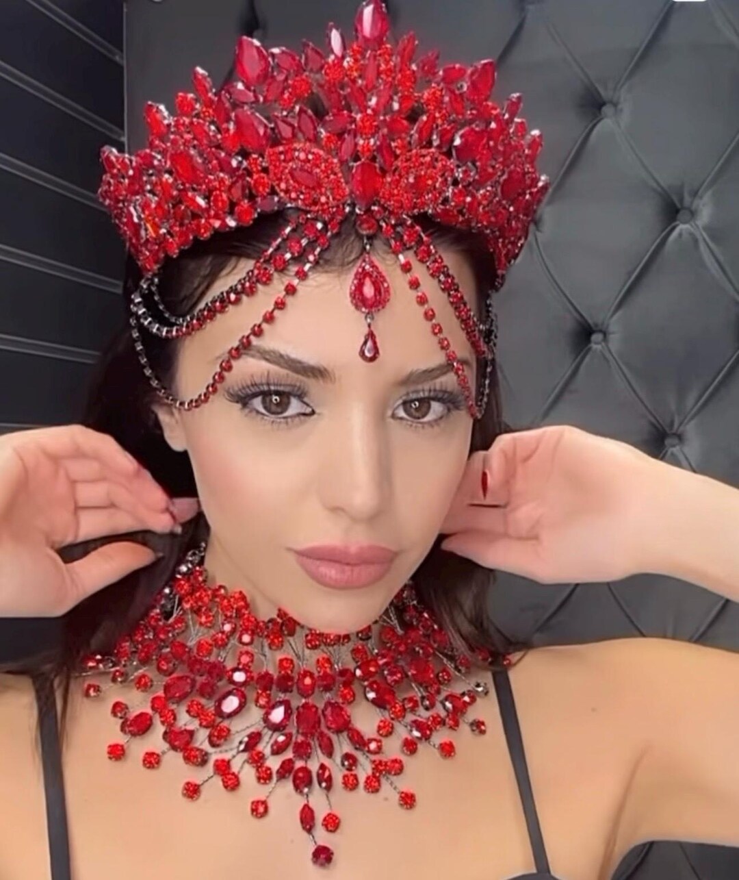 Handmade Red Rhinestone Crown Tiara: Bridal Quinceanera Headpiece - Etsy