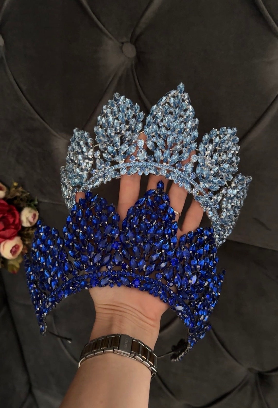 Royal Blue and Baby Blue Quinceanera Crown With Earrings, Crystal ...
