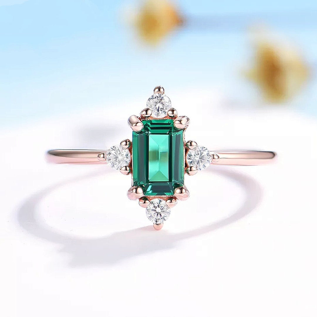 Bague Emeraude Pierre Minimaliste - Bague d'Or Rose Délicat en Pierre ...