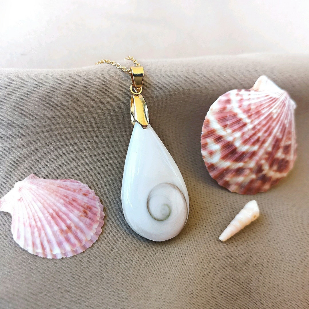 Necklace Eye of Saint Lucia Natural Shell Pendant Drop Shape Lucky ...
