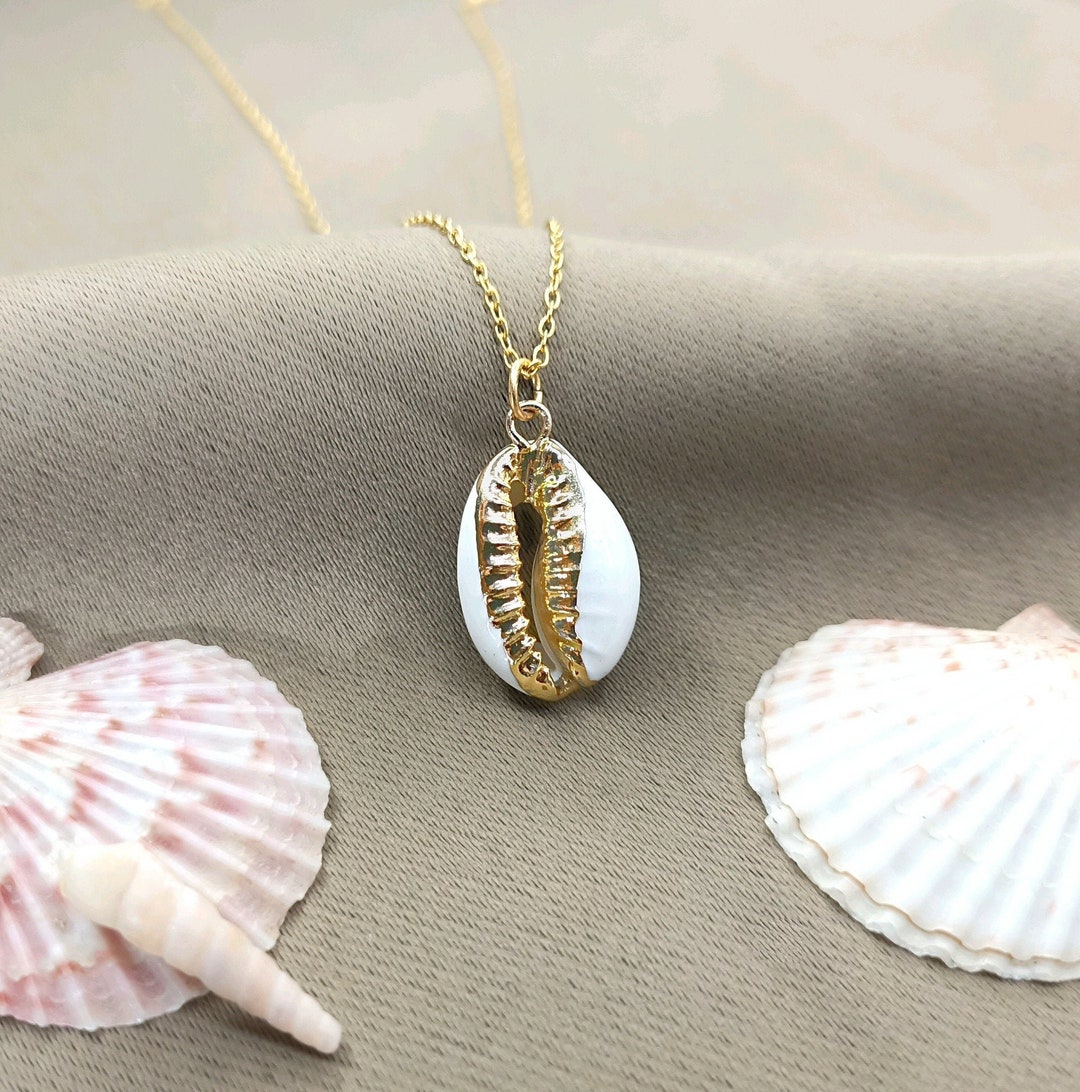 Collier Coquillage Cauri Pendentif d'Or Coquillage Naturel Porcelaine ...