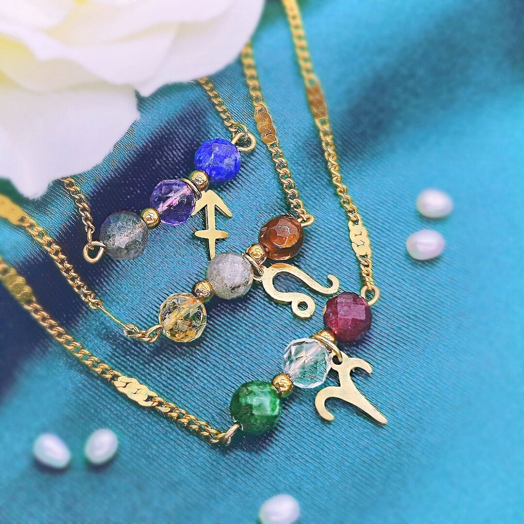 Bracelet Astrological Sign and Birthstones Personalized Gold Bracelet ...
