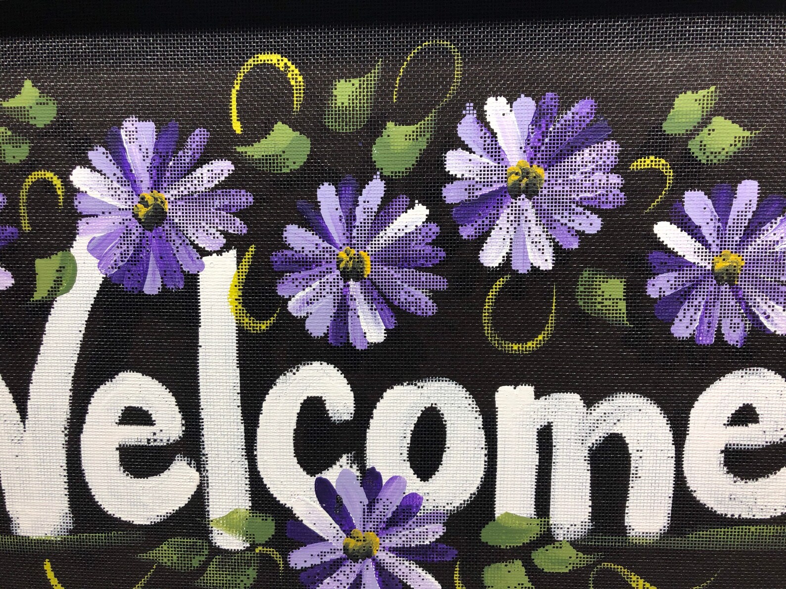 Purple Daisies With Welcome Painted on Screen. - Etsy UK