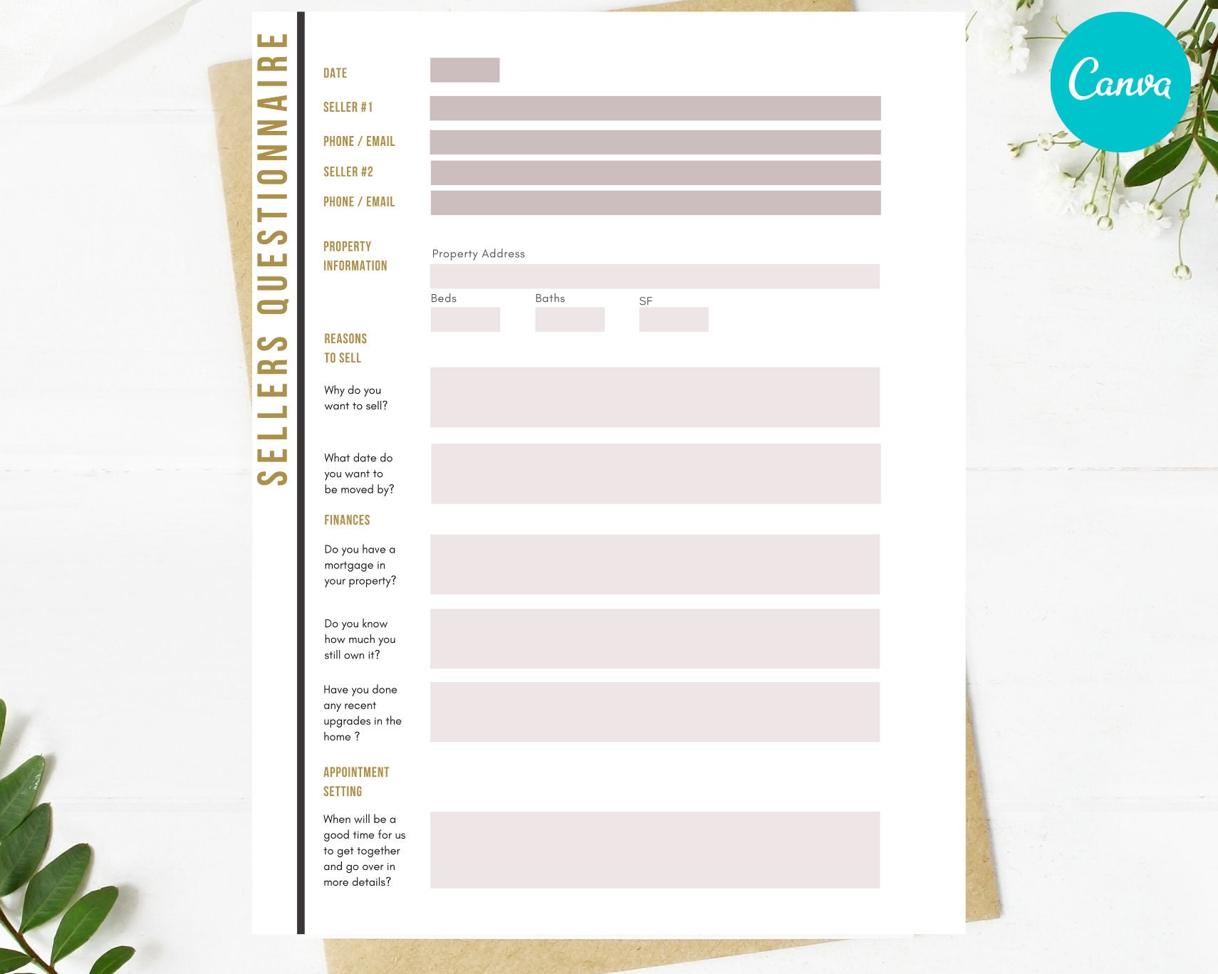 Seller Questionnaire, Real Estate Marketing, Listing Presentation ...