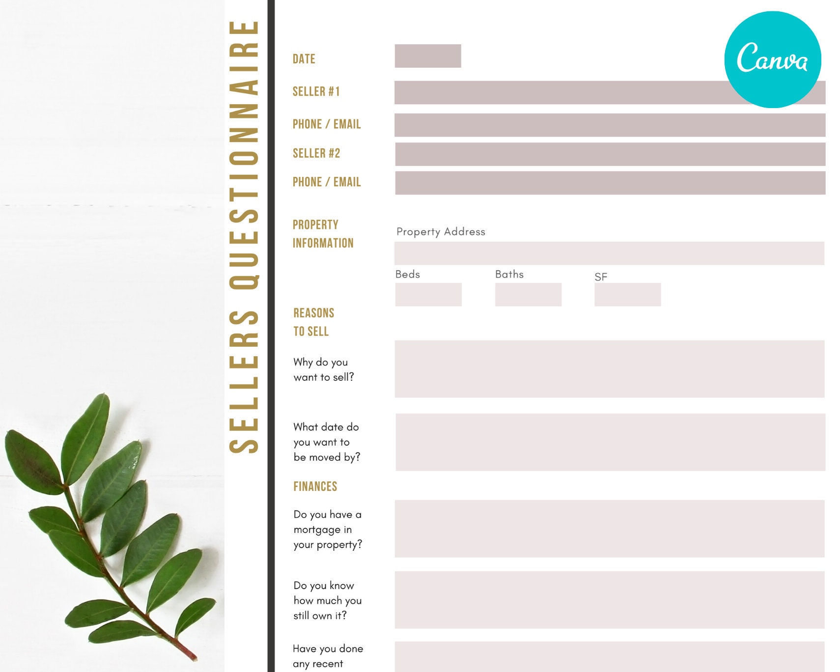 Seller Questionnaire, Real Estate Marketing, Listing Presentation ...