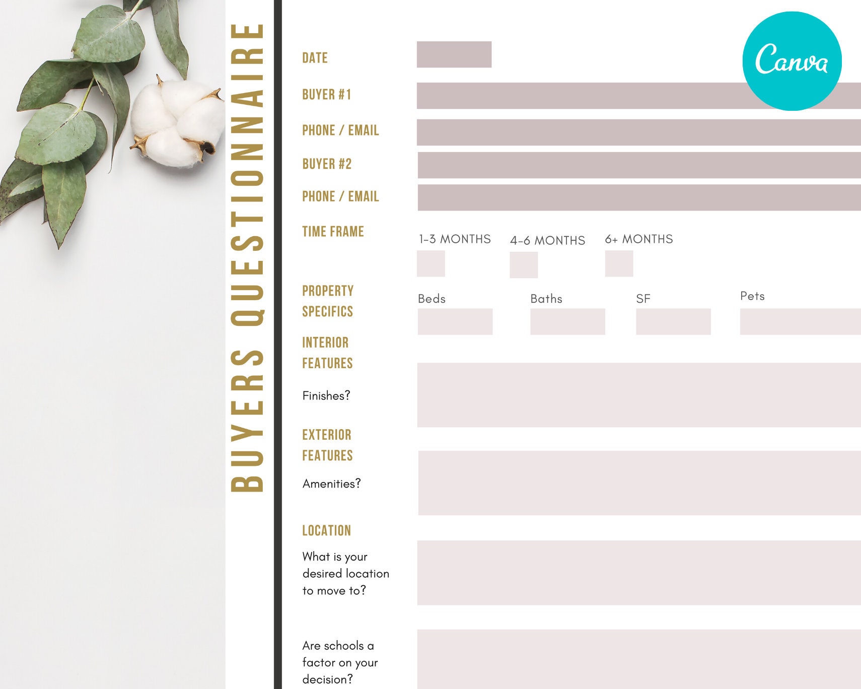 Buyers Questionnaire, Listing Presentation, Real Estate Marketing ...