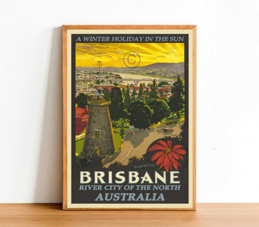 Brisbane Australia Retro Poster Print, Vintage City Town Travel Oceania ...
