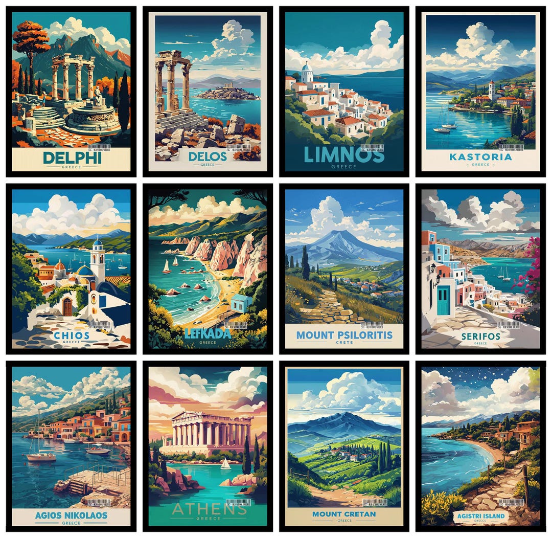 Greece Landmarks & Islands – A3 A4 A5 Travel City Posters - Etsy