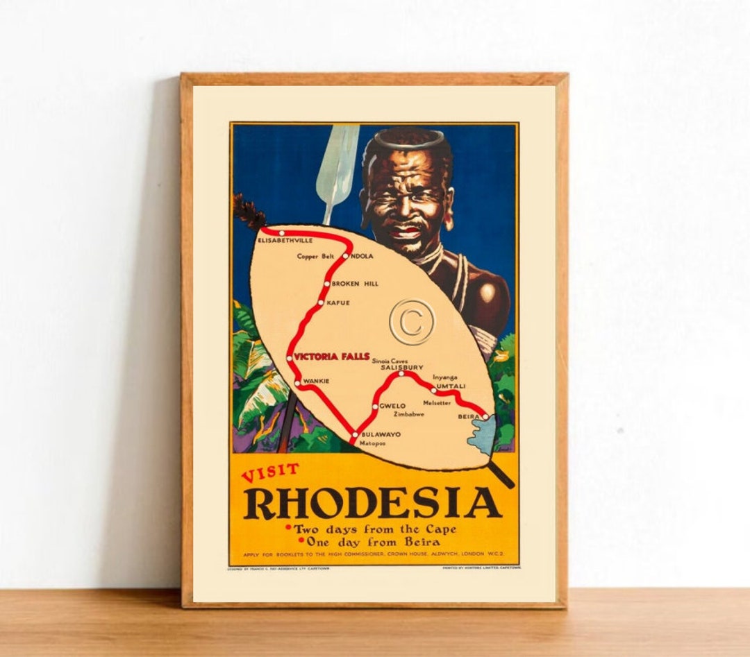 Rhodesia South Africa Retro Poster Print, Vintage Country Zimbabwe ...