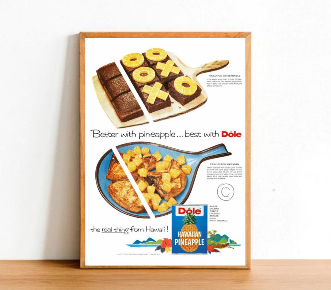 Retro Pineapple Advertisement Poster Print, Vintage Fruit Food Cooking ...