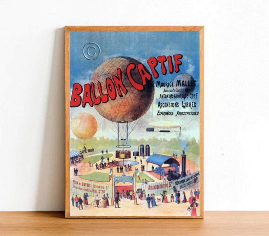 Retro Air Balloon Advertisement Poster Print, Vintage Attraction Flight ...