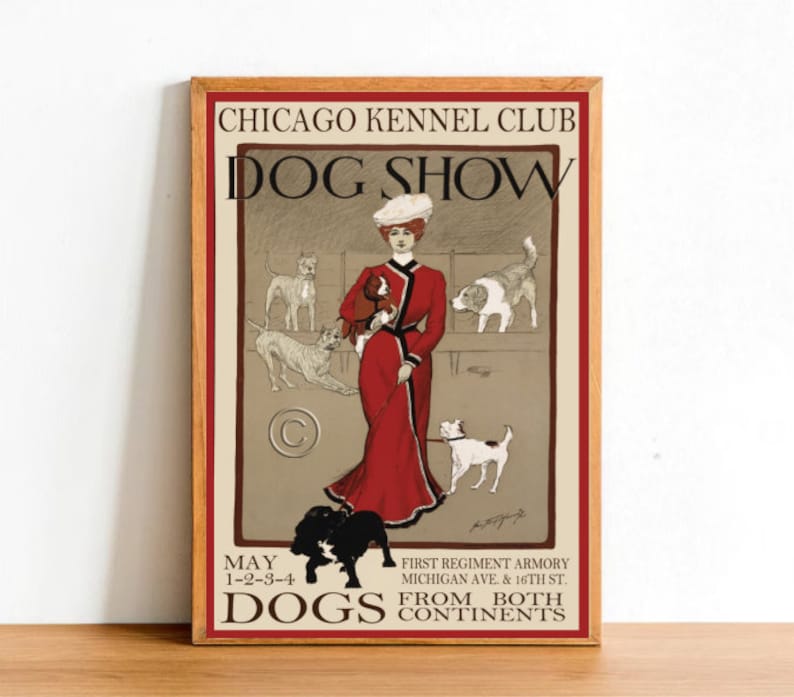 Retro Dog Show Advertisement Poster Print, Vintage Pet Club Chicago ...