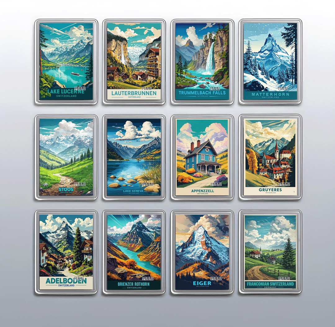 Swiss Alps Passes and Famous Waterfalls – Acrylic Fridge Magnet 70×45mm ...