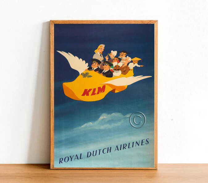 Airline Retro Advertisement Poster Print, Vintage Dutch Plane Aircraft ...
