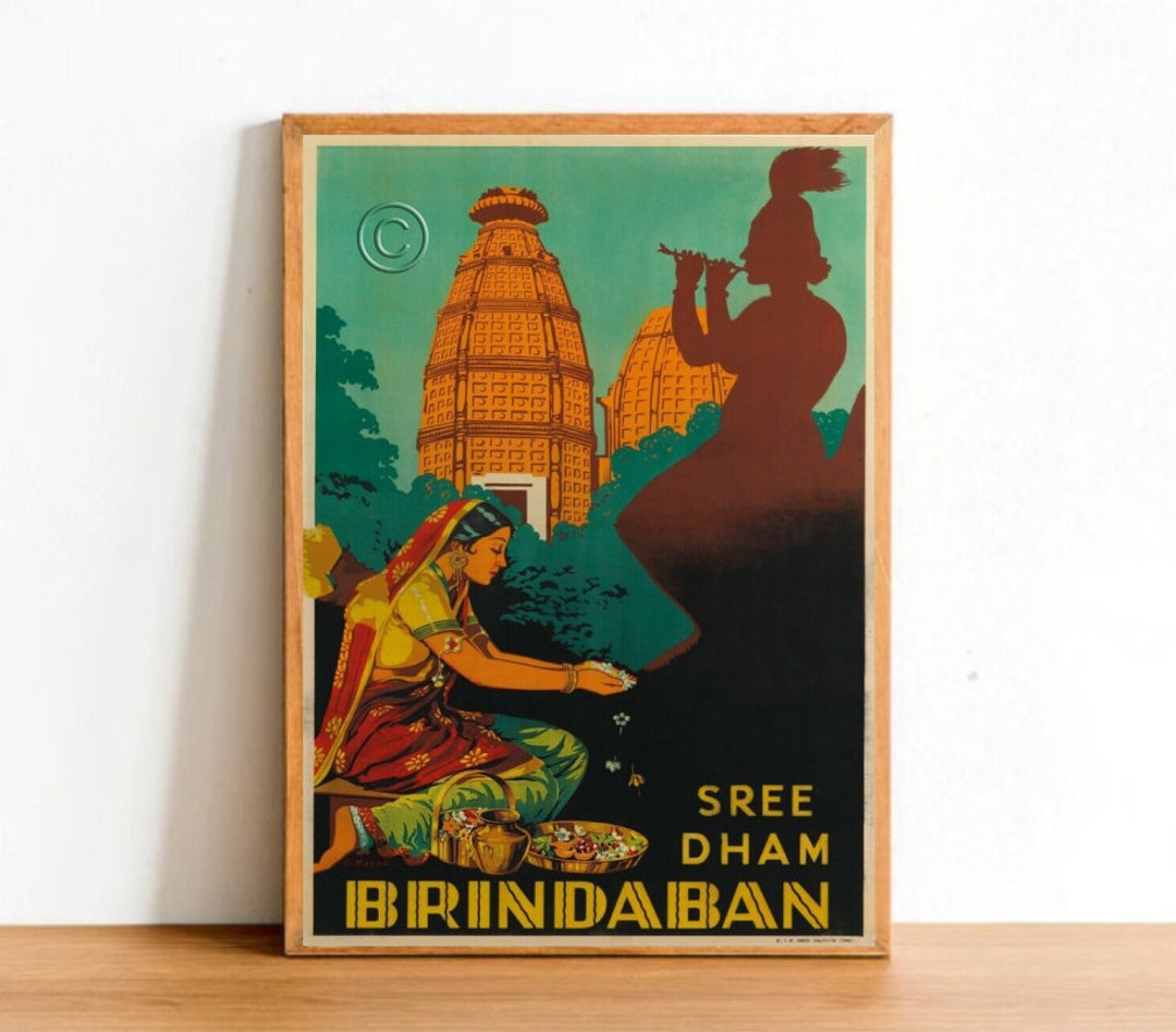 Vrindavan India Retro Travel Poster: Vintage South Asia Wall Art (A4 ...