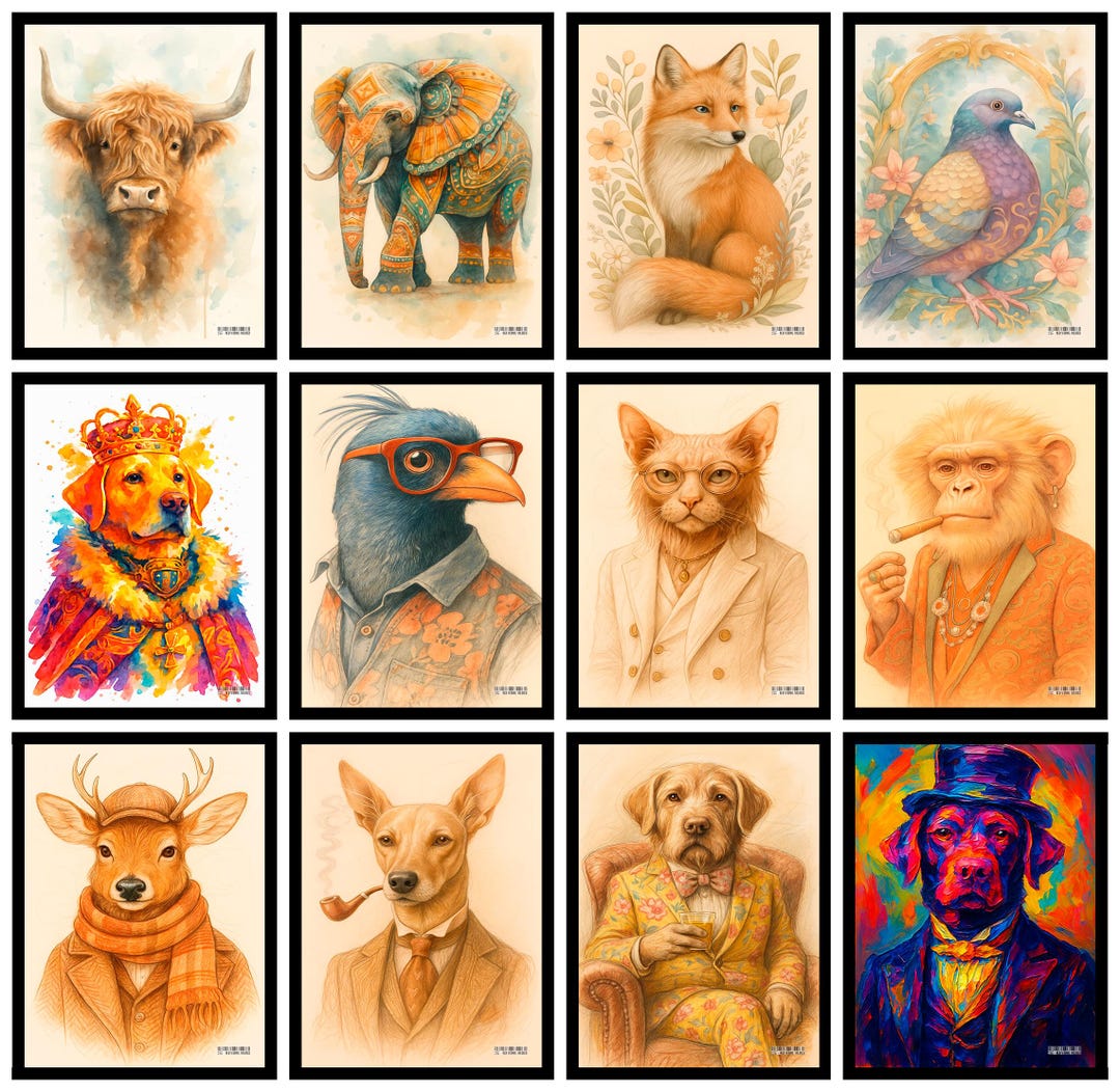 Vibrant Wild Spirit Portraits – A3 A4 A5 Animal Wall Posters - Etsy