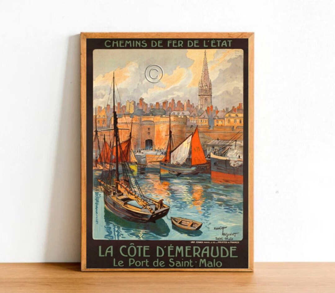 Saint Malo France Retro Poster Print, Vintage City Town Port Ships ...