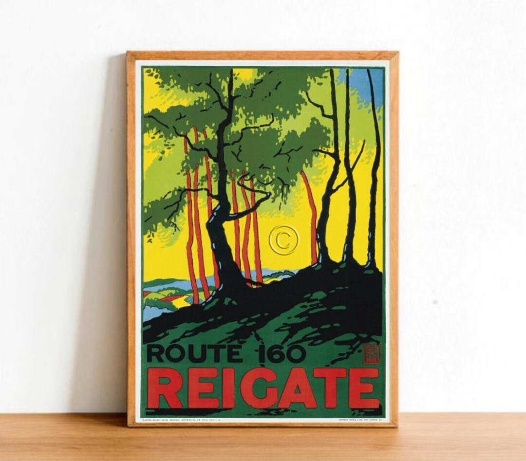 Reigate England Retro Travel Poster Print: Vintage UK Wall Art (A4 Size ...