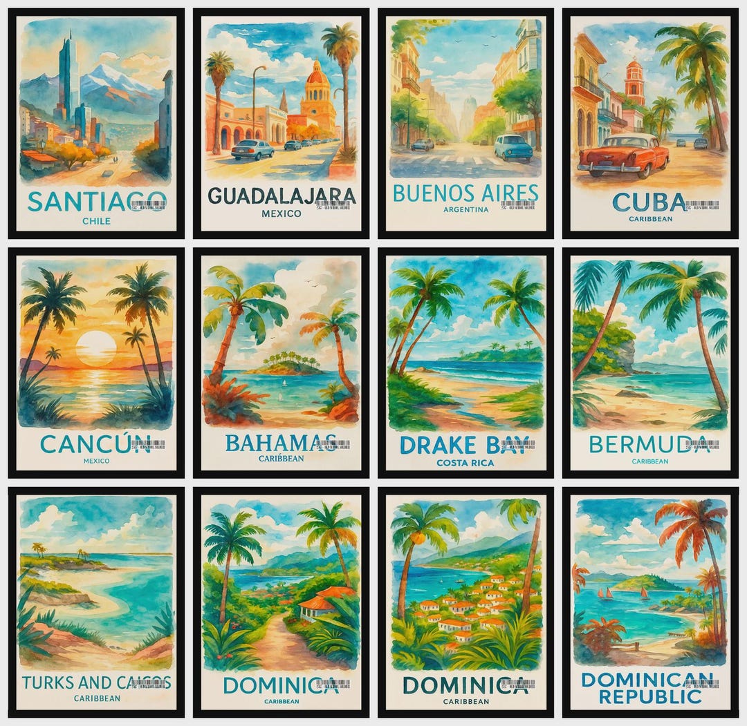 Vibrant Latin & Caribbean Getaways – A3 A4 A5 Travel City Posters - Etsy