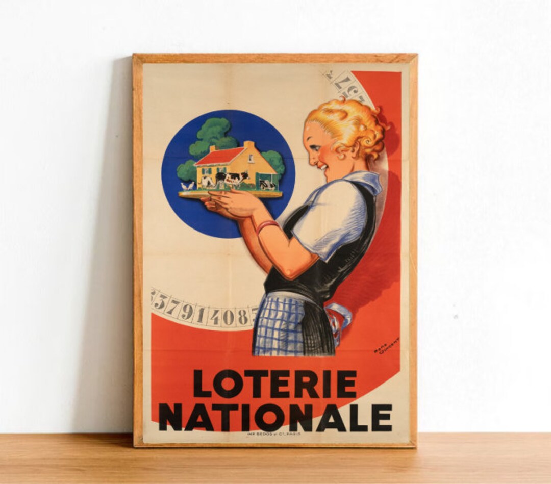 Retro Advertisement Poster Print, Vintage Lottery Game Woman House ...