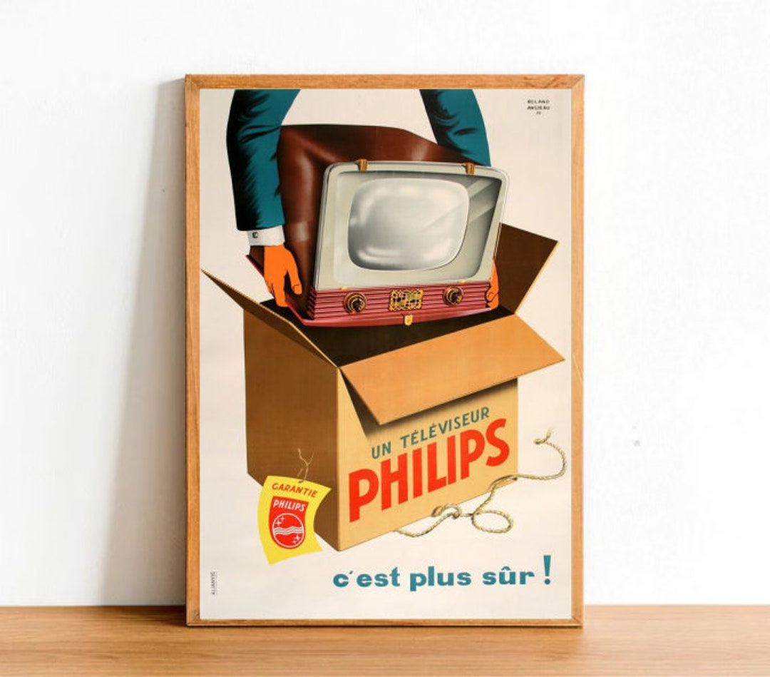 Retro Advertisement Poster Print, Vintage Television Set Movies ...