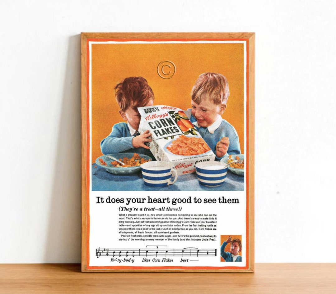 Retro Corn Flakes Advertisement Poster Print, Vintage Cereal Breakfast ...