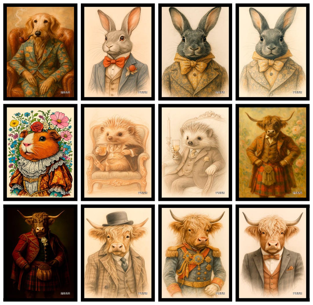 Dapper Noble Animal Portraits – A3 A4 A5 Animal Wall Posters - Etsy