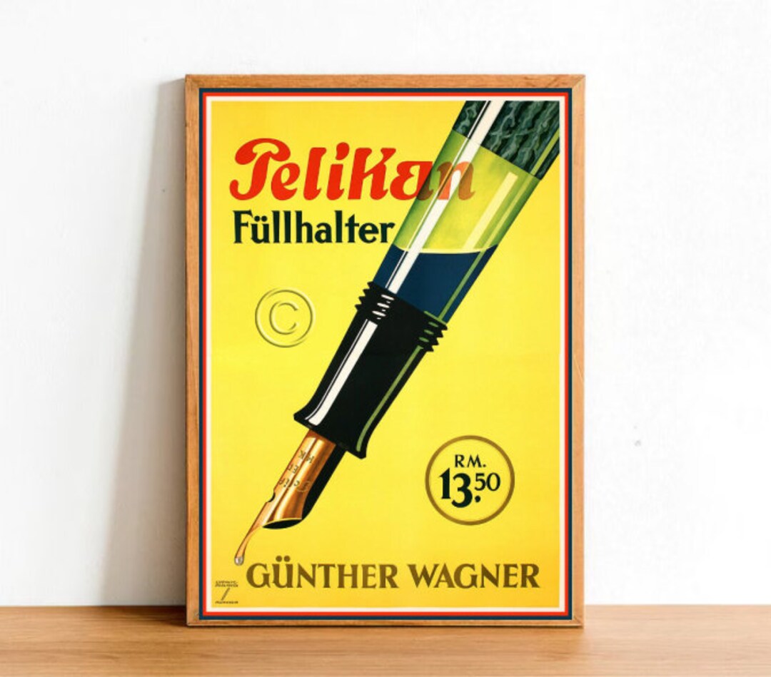 Retro Ink Pen Advertisement Poster Print, Vintage German Bulletin Sign ...