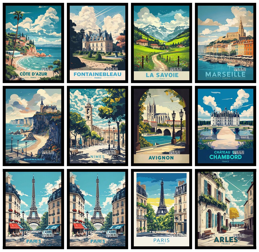 French Iconic Sites – A3 A4 A5 Travel City Posters - Etsy Canada