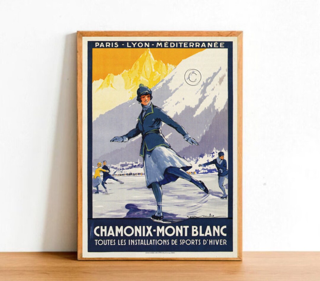 Chamonix Mount Blanc Vintage Skiing Poster: Retro Winter Travel Art (A4 ...