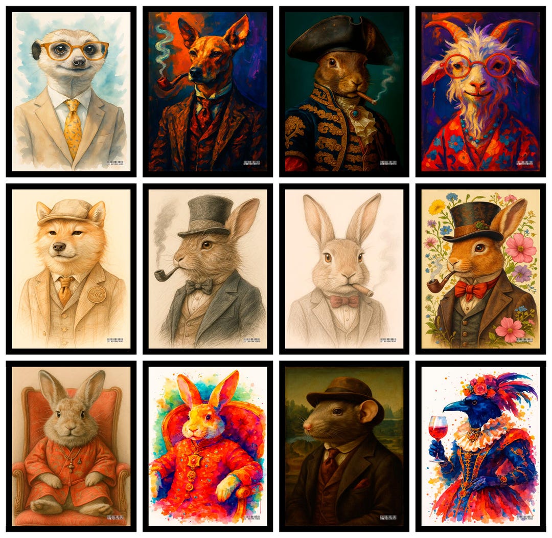 Dapper Noble Animal Gentlemen – A3 A4 A5 Animal Wall Posters - Etsy