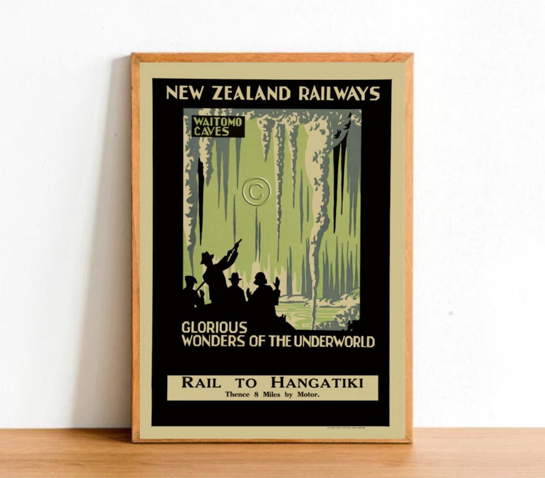 Waitomo Caves New Zealand Retro Travel Poster Print (A4 Size) - Etsy